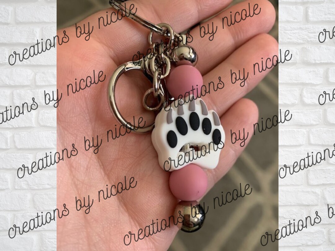 Mauve Beaded Bear Paw Print Keychain: Lobster Clasp Key Ring - Etsy