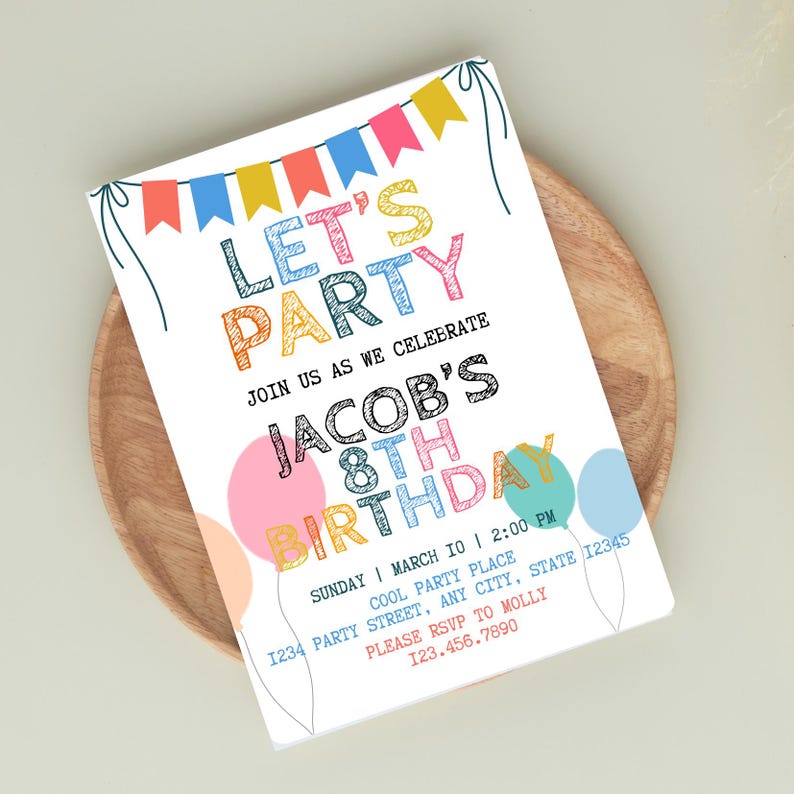 Colorful Birthday Invitation (digital Download) - 5x7 Party Design - Etsy