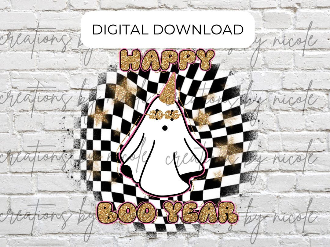 Happy New Year Boo Year Ghost 2026 PNG, Gold Glitter Sunglasses ...
