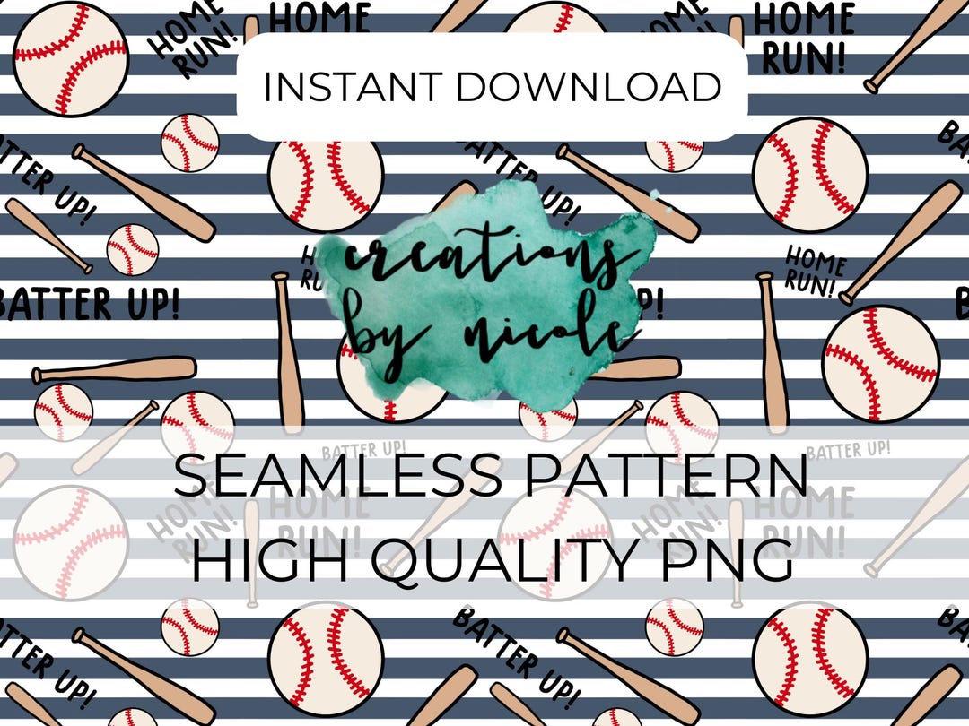 Baseball Seamless Pattern: Bat, Home Run, Stripes (PNG File) - Etsy