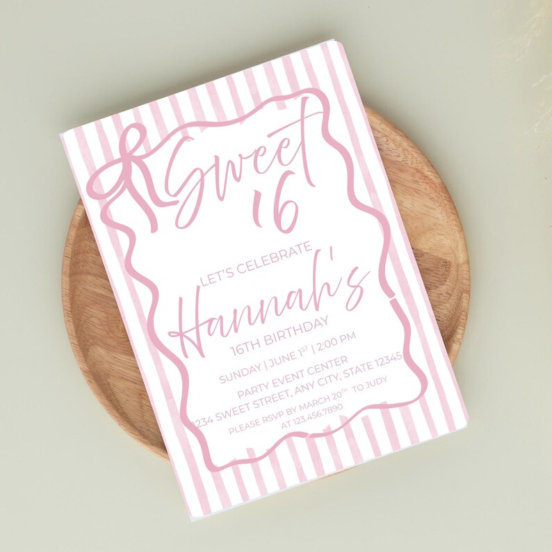 Coquette Pink Sweet 16 Birthday Invitation (digital Download) – 5x7 ...