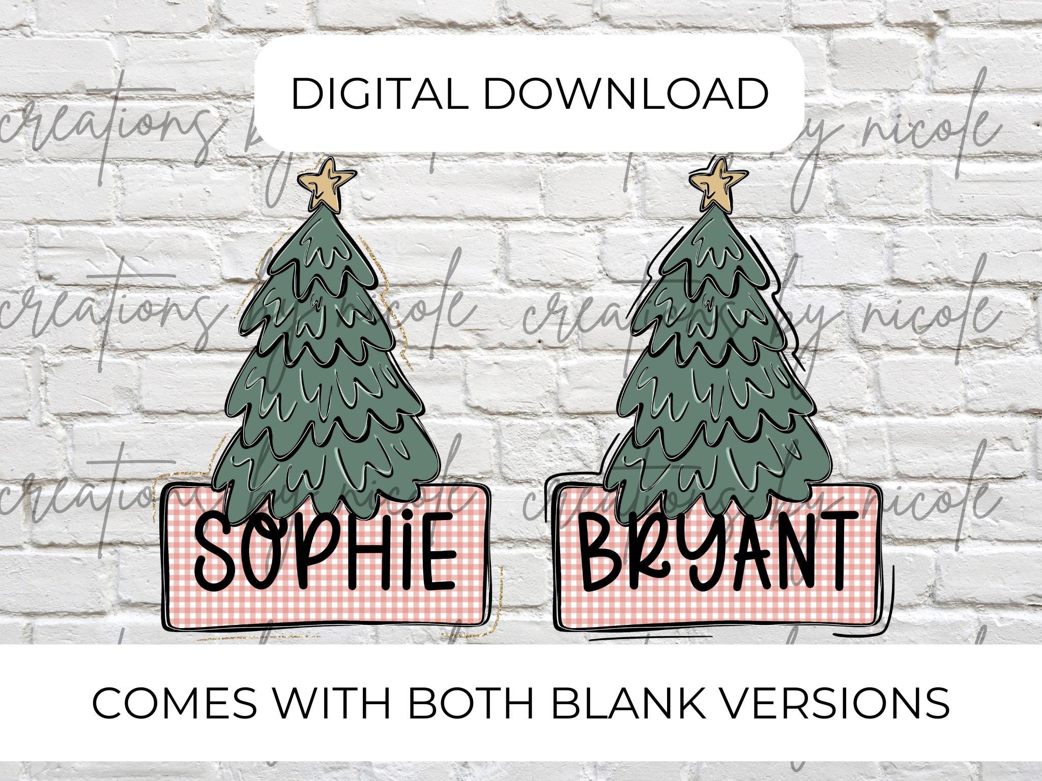 Christmas Tree Name Plate PNG, Red Gingham, Gold Glitter (digital ...