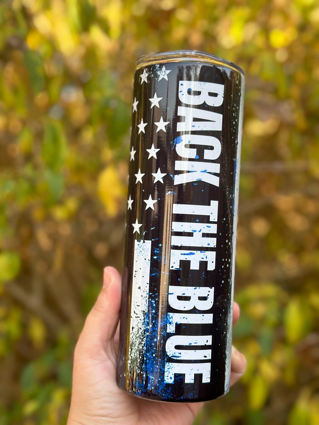 Back the Blue -iced Coffee-hot Coffee-cup With Lid & Straw-20 Oz Skinny ...