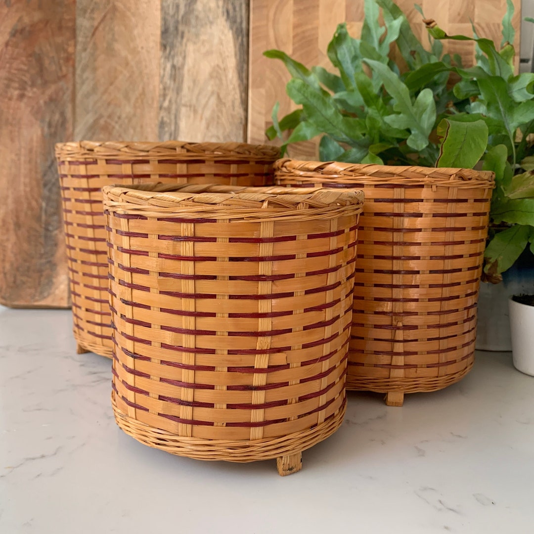 Vintage Woven Wicker Rattan Planters Retro Brown & Red Plant - Etsy UK