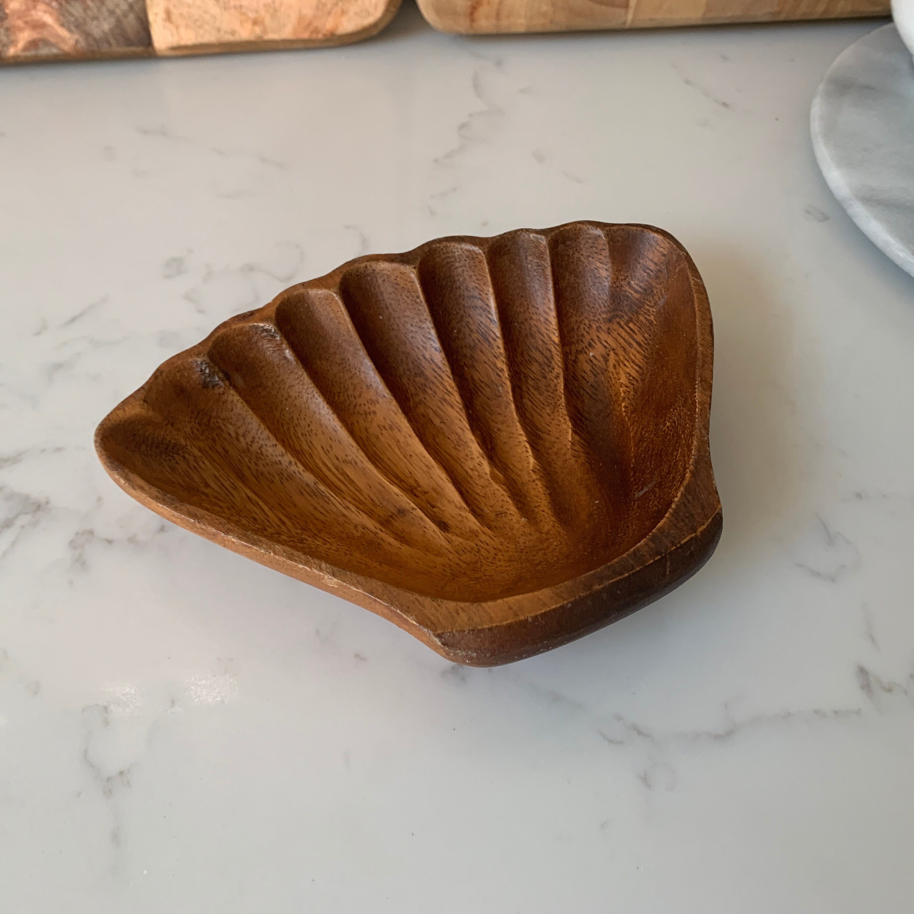 Retro Interior Trinket Dish Vintage Wooden Scallop Shell Dish Ring Dish ...