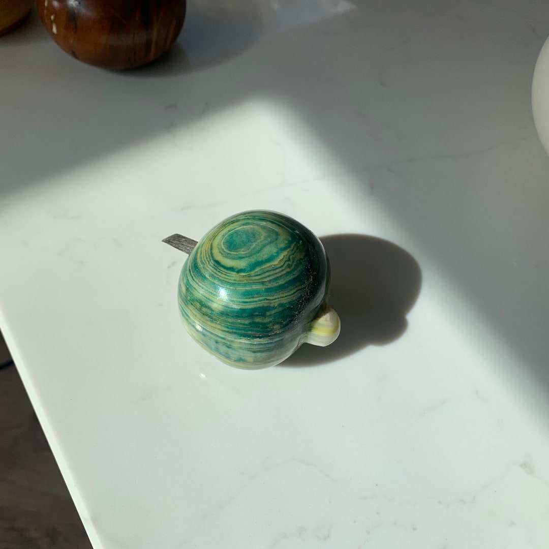 Vintage Green Stone Apple Paperweight, Marbled Stone Carved Fruit - Etsy