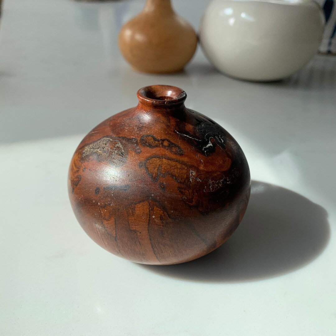 Hand Turned Burl Wood Bud Vase, Vintage Burr Wood Mini Vase, Handmade ...