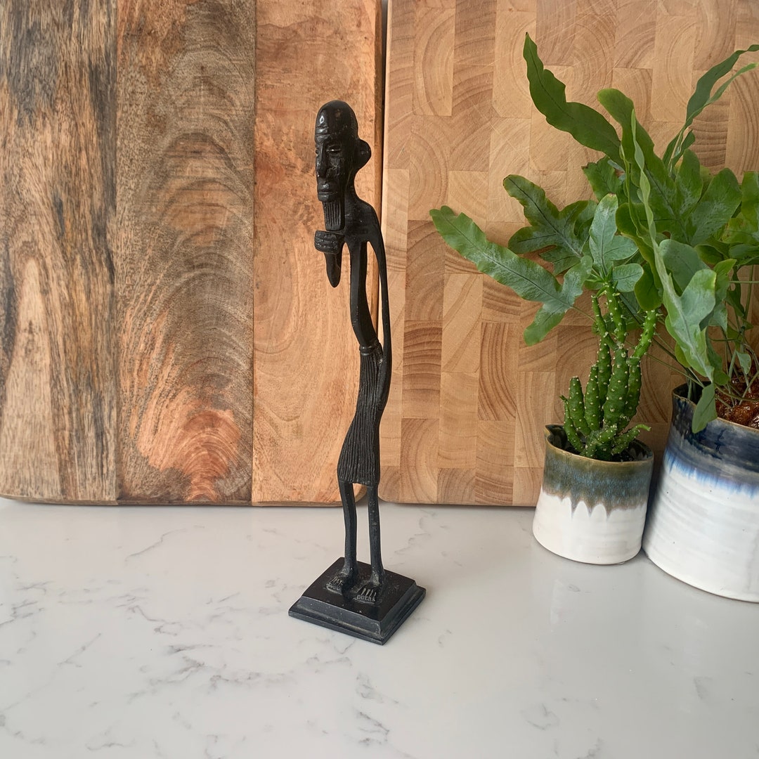 Elongated Figure Bronze Like Sculpture, Vintage 20th Century African ...