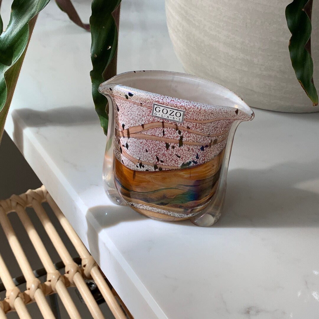 Gozo Glass Mini Bud Vase, Unusual Abstract Shaped Art Glass Vase Pink ...