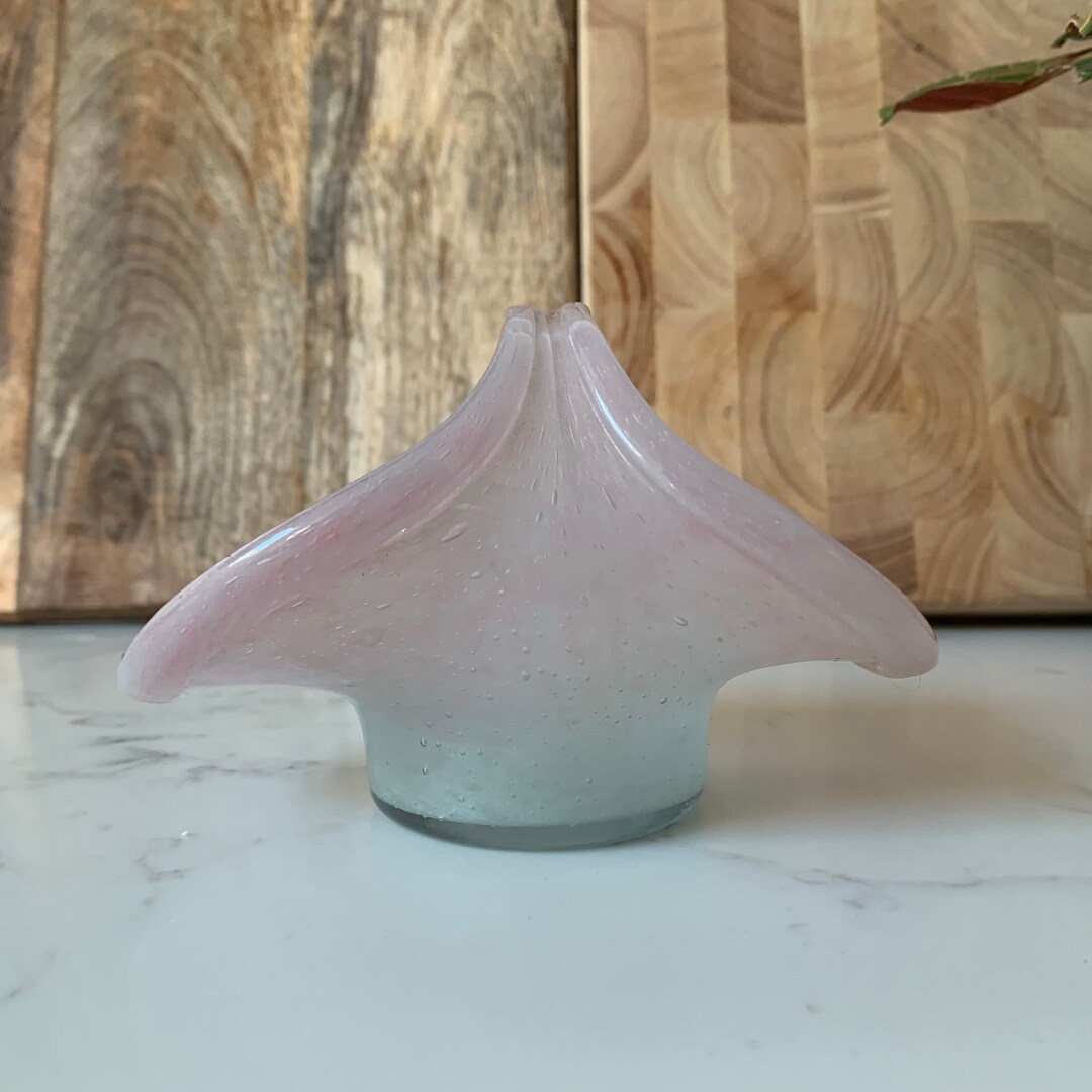 Vintage Pastel Art Glass Vase / Basket Signed Vasart / Strathearn Green ...