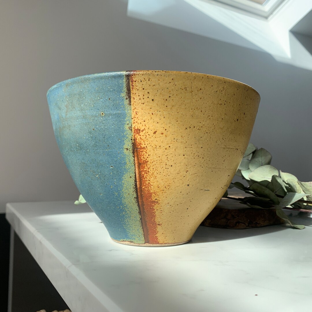 Robin Welch Pottery Footed Bowl Blue, Yellow & Red, Hand Thrown Ceramic ...