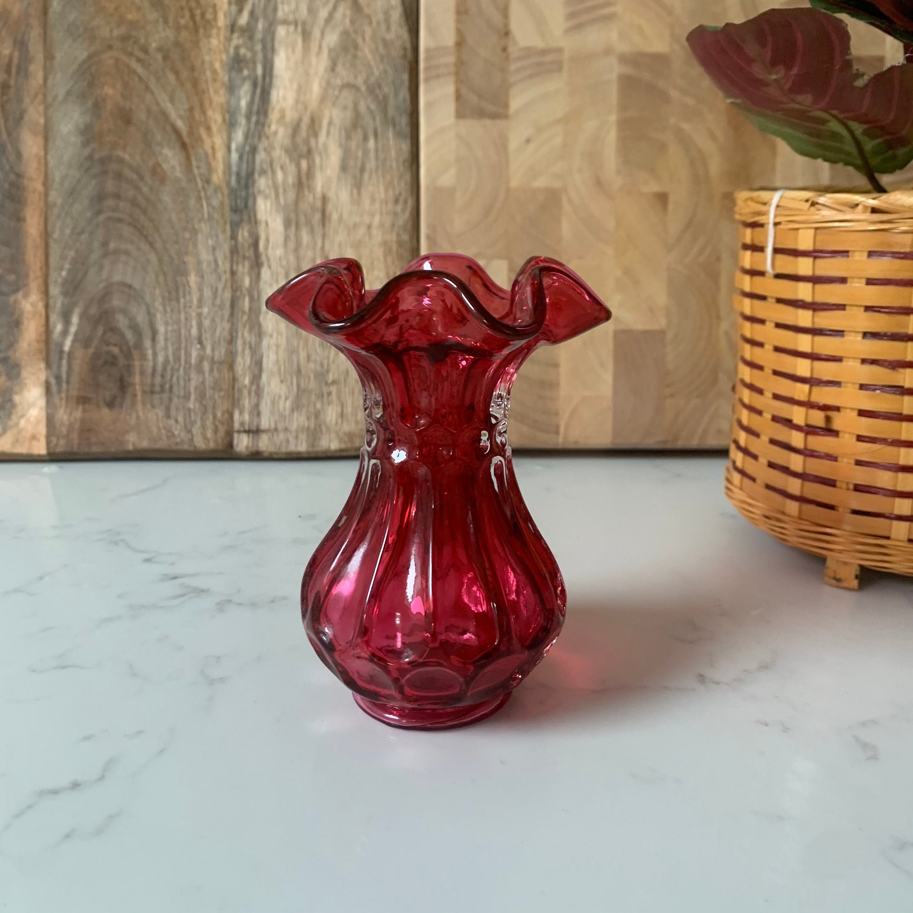 Art & Collectibles Fenton Red & Pink Ruffle Glass Vase #500MM Glass ...