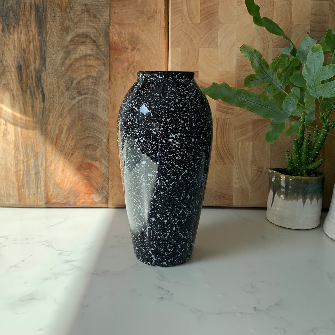 Vintage Monochrome Ceramic Vase: 1980s Splatter Pottery - Etsy