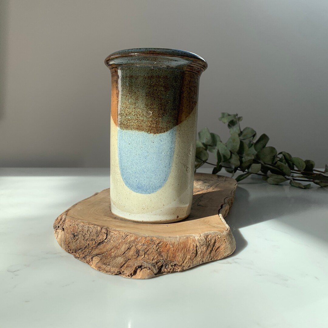French Studio Pottery Cylinder Vase: Marcel Piot Signed Ceramic, C1970s ...