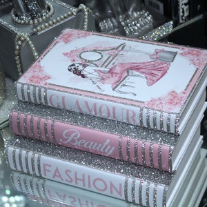 Floral Girly Glam Bling Books - Pink/white - Stack of 3 - Custom Made ...