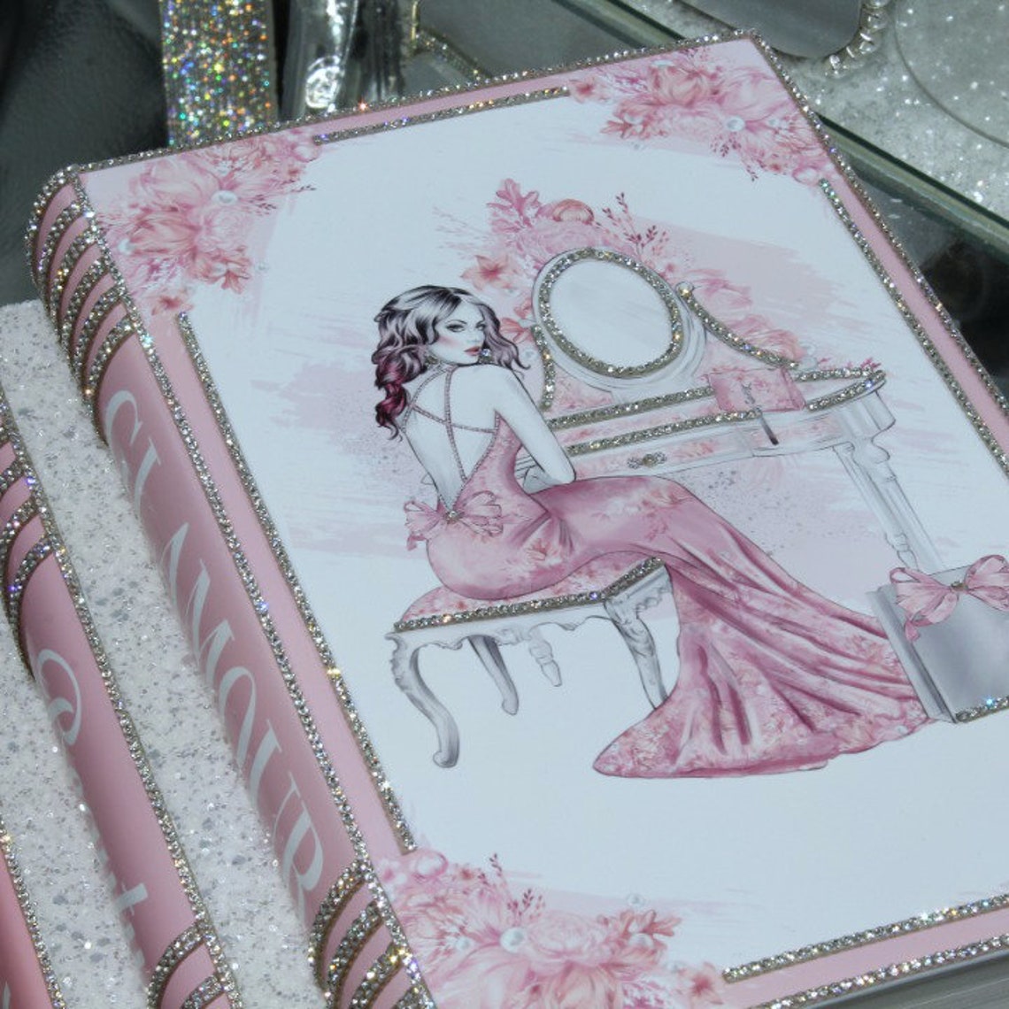 Floral Girly Glam Bling Books Pink Stack of 3 Custom - Etsy