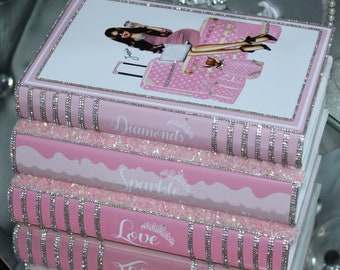 Bling Decor Glam Book Stack Custom Made Bling Books Stack of 3 Pink ...