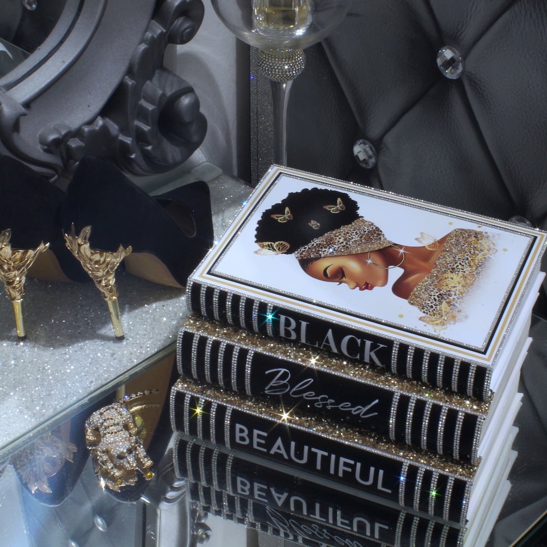 Black Queen Luxury Bling Glam Book Stack - Stack of 3 - Black/gold ...