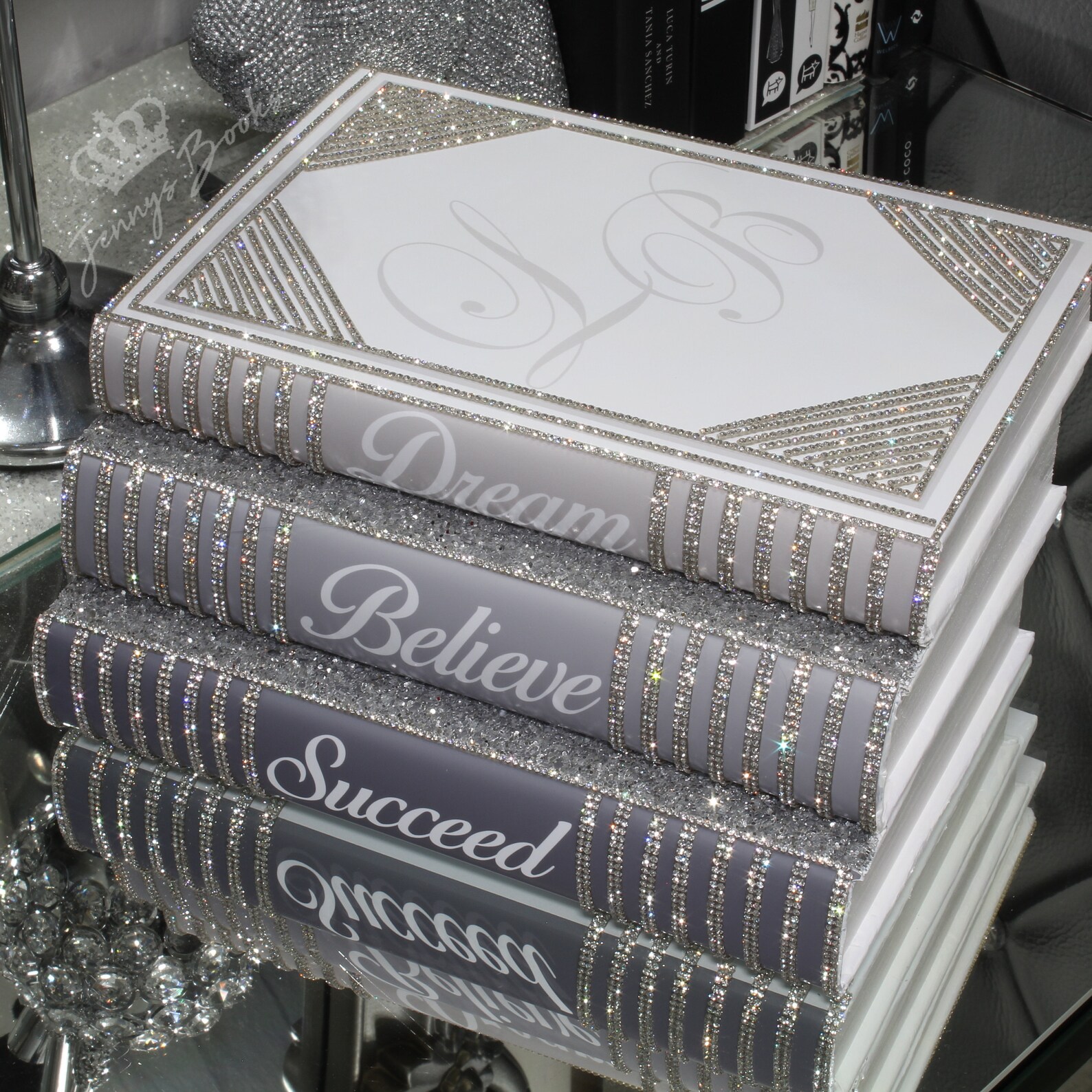 Glam Bling Book Stack Grey Tones Stack of 3 Custom Made - Etsy