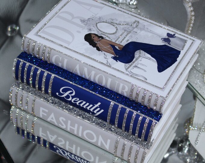 Bling Decor Book Stack- Custom Made Bling Books - Stack of 3 - Blue ...