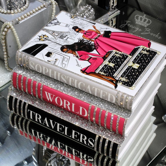 Pink Black Grey Glam Bling Books Personalised Stack of | Etsy
