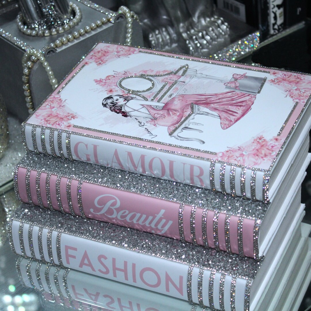 Floral Girly Glam Bling Books - Pink/white - Stack of 3 - Custom Made ...