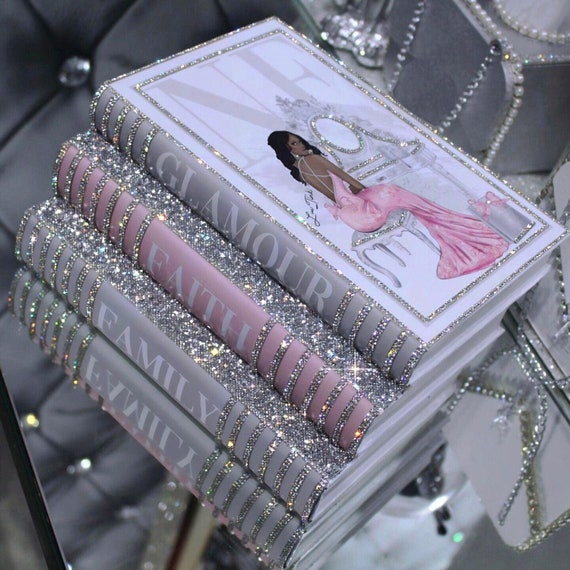 Pink Coffee Table Books Bling Glam Decor Vanity Dressing Table Makeup Fashion Rhinestone Art Birthday Gift Set of 3 Pink Grey Etsy