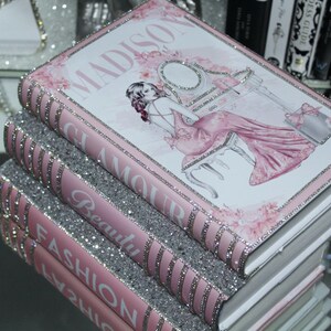 Floral Girly Glam Bling Books - Pink + Silver Glitter - Stack of 3 ...