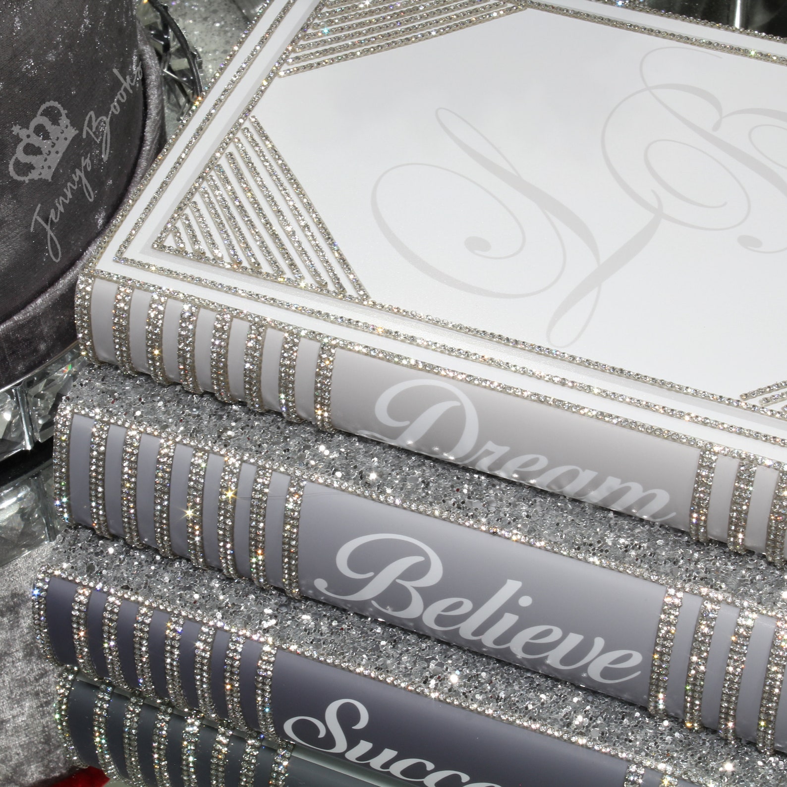 Glam Bling Book Stack Grey Tones Stack of 3 Custom Made - Etsy
