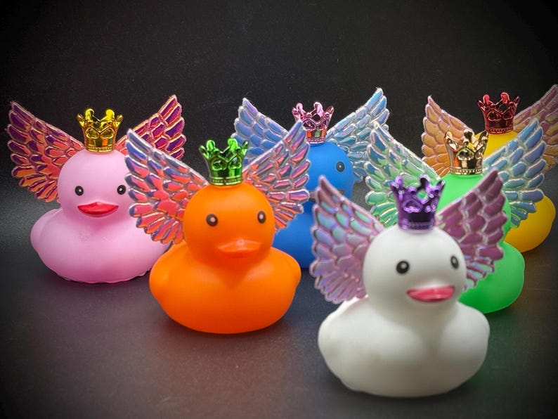 1.69” Mini Angel Duck: Iridescent Wings, Metallic Crown - Optional ...