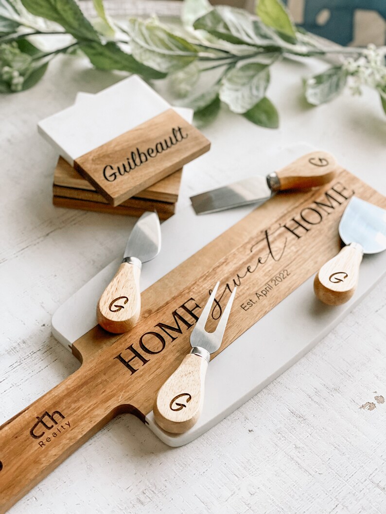 Personalized House Warming Gift Set Custom Marble Wood - Etsy