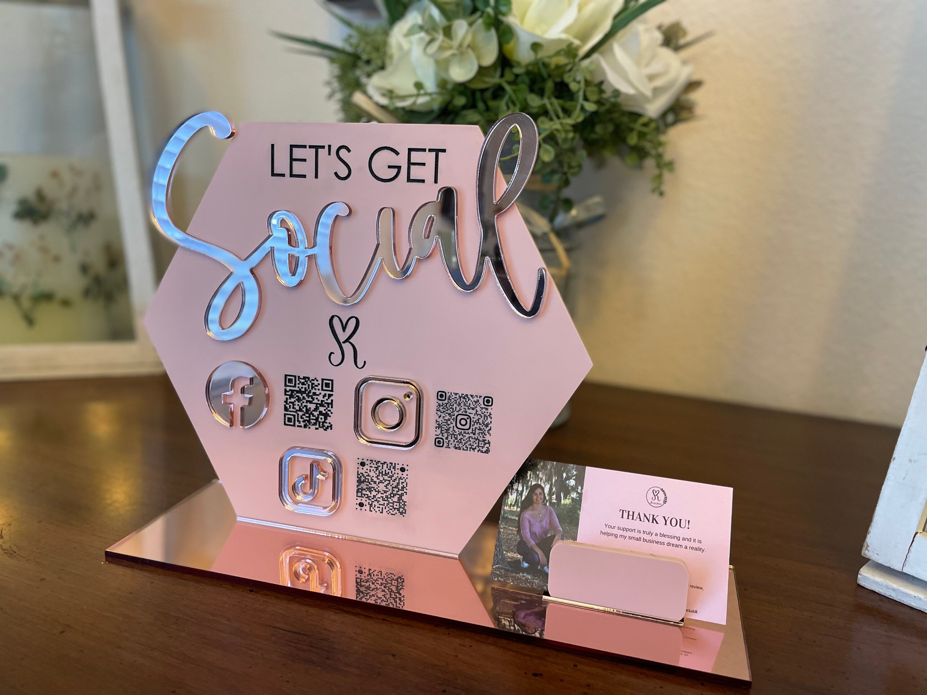 Lets Get Social Signsocial Business Sign With Business Card Holderqr ...