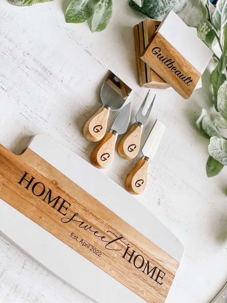 Personalized House Warming Gift Set Custom Marble Wood - Etsy