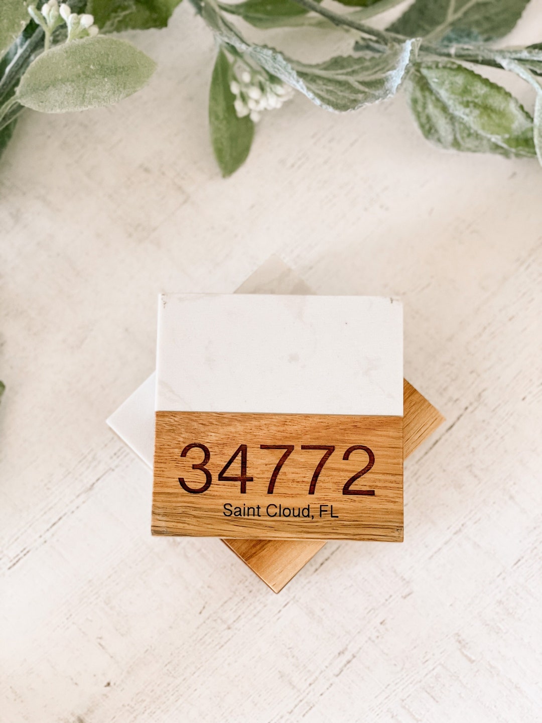 Personalized Zip Code and State Marble Wood Coasters, Custom Coasters ...