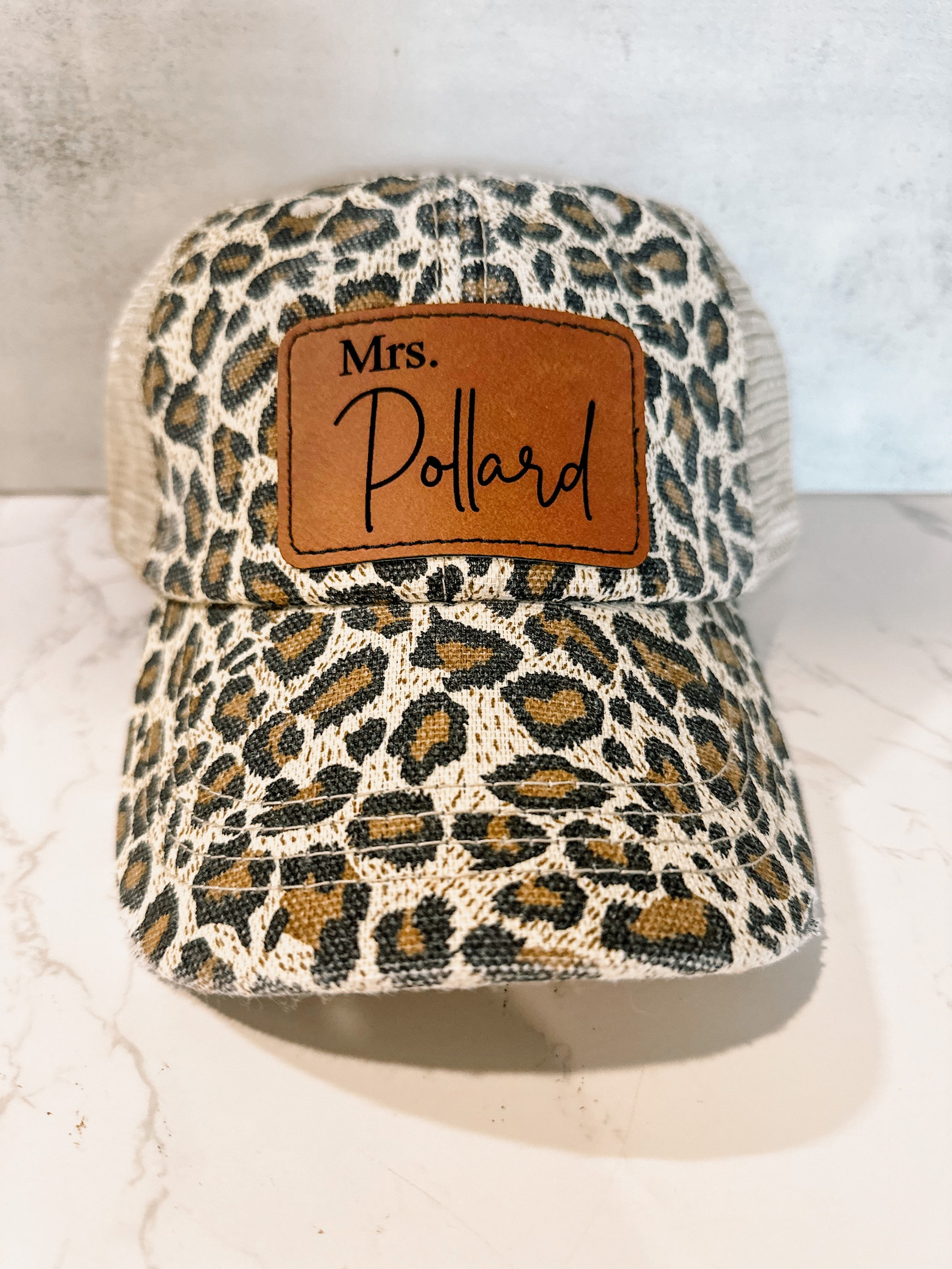 Personalized Leopard Print Trucker Hat: Distressed Ponytail Baseball ...