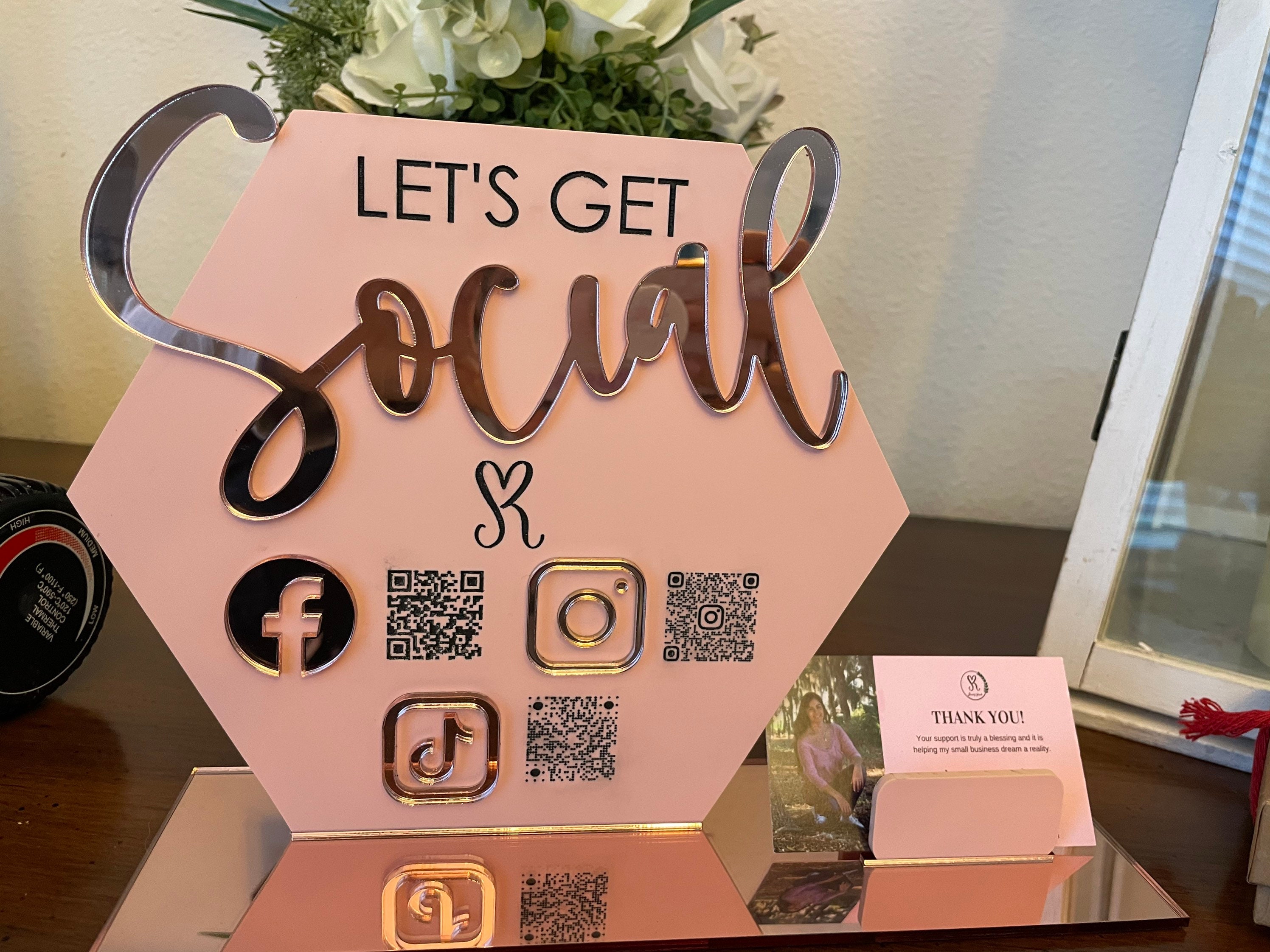 Lets Get Social Signsocial Business Sign With Business Card Holderqr ...