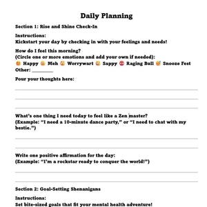 Daily Planning Worksheet for Therapy Clients - Etsy