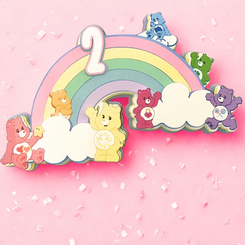 Personalized Care Bears Rainbow Cake Topper With Custom Age Number - Etsy
