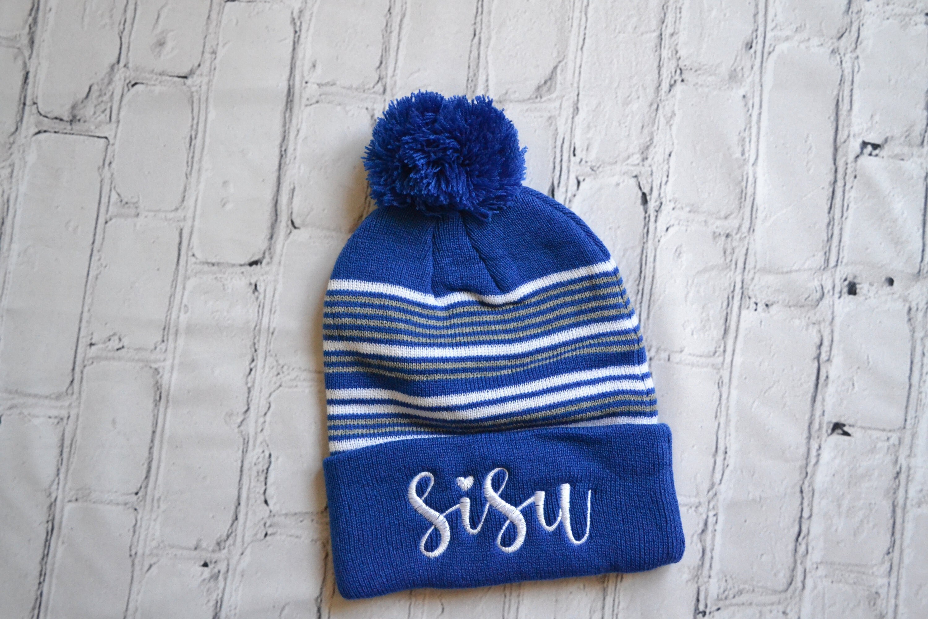 Sisu With a Heart Embroidered Beanie Script Embroidery on Royal Blue ...