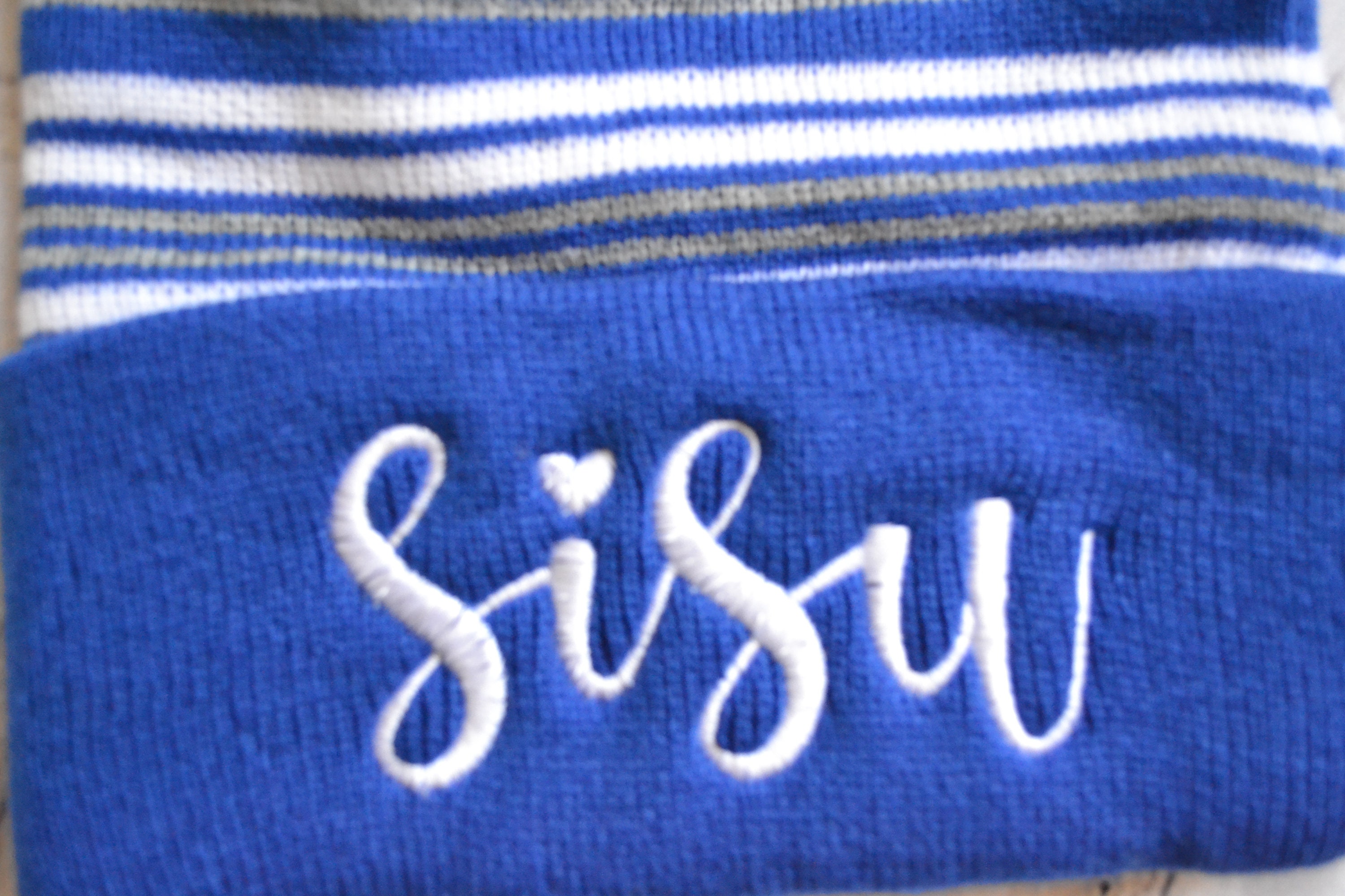Sisu With a Heart Embroidered Beanie Script Embroidery on Royal Blue ...