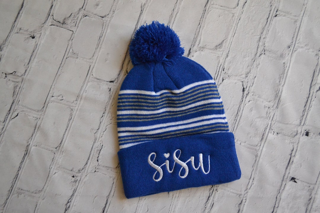 Sisu With a Heart Embroidered Beanie | Script Embroidery on Royal Blue ...