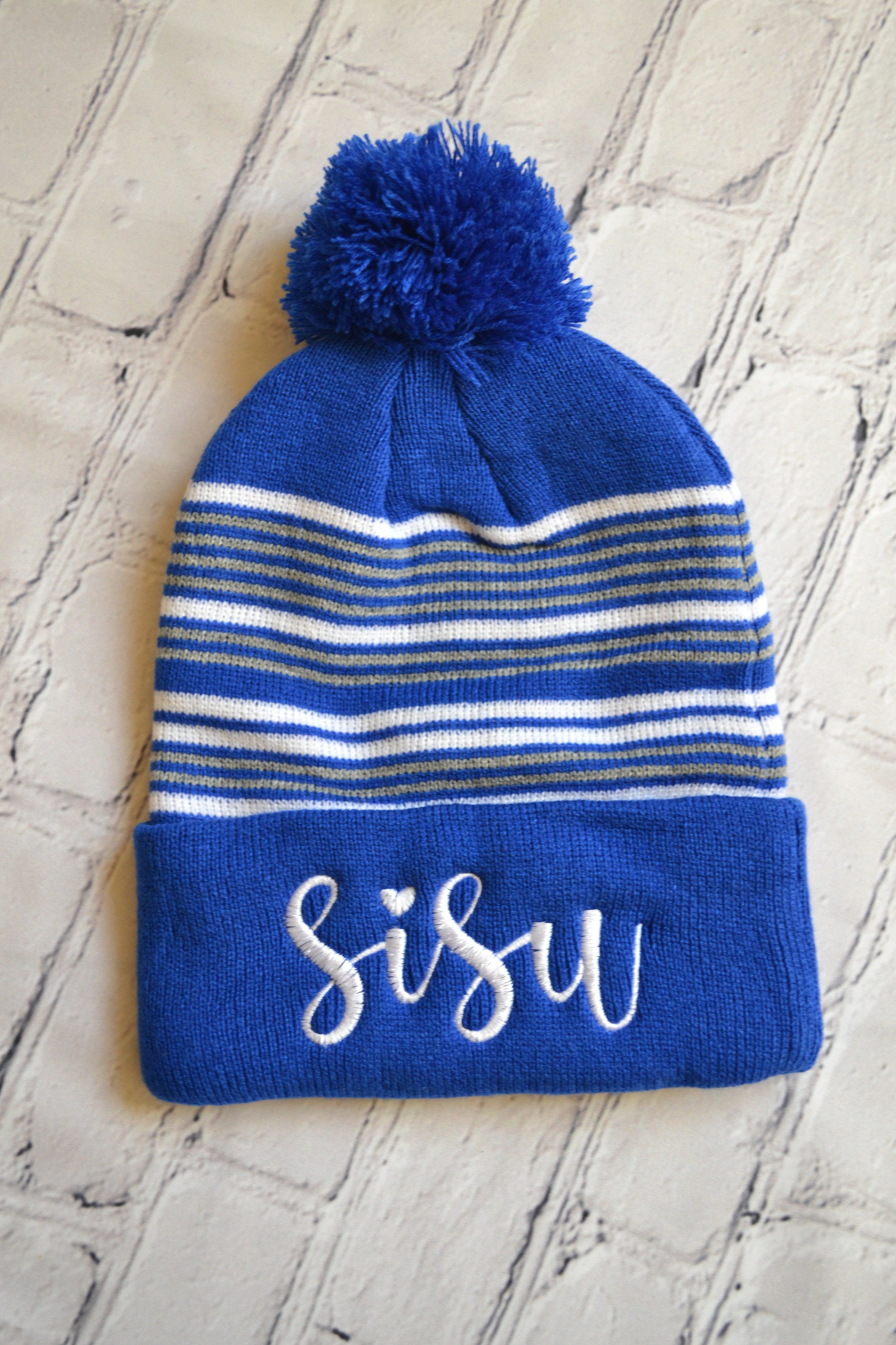Sisu With a Heart Embroidered Beanie Script Embroidery on Royal Blue ...