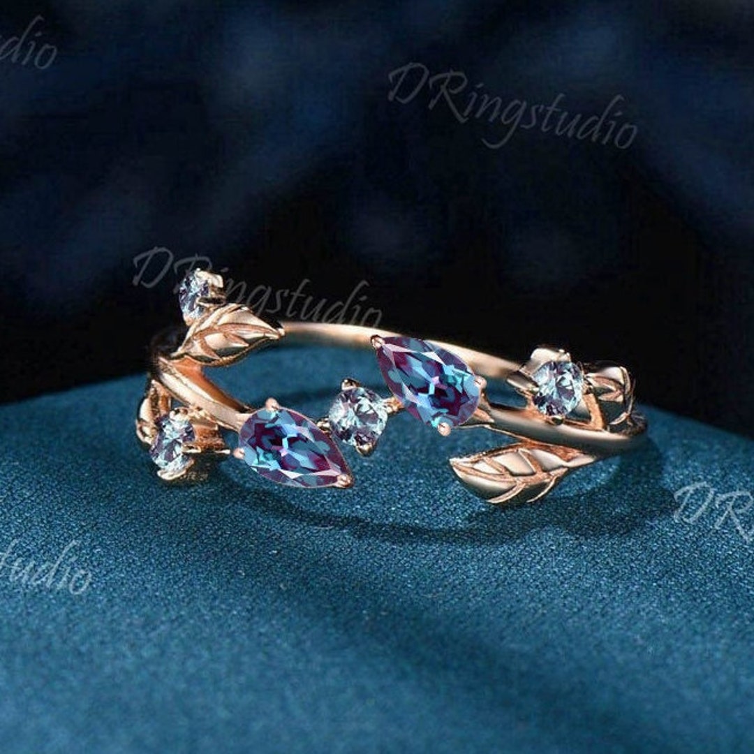 Nature Inspired Alexandrite Leaf Ring Vintage Floral Statement - Etsy