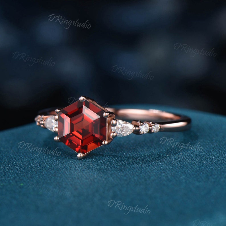Hexagon Red Ruby Engagement Ring Rose Gold Minimalist Ring - Etsy