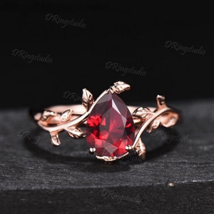 1.25ct Pear Shaped Ruby Gemstone Jewelry 14K Yellow Gold Twig Leaf Ruby ...