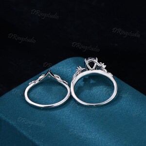 Nature Inspired Blue Sandstone Engagement Rings Set Twig Leaf Wedding Band Cluster Blue Sapphire ...