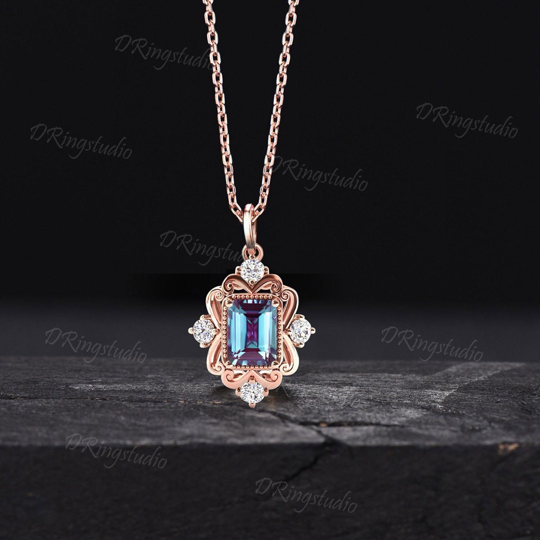 Art Deco Alexandrite Necklace Vintage 2ct Emerald Cut Alexandrite ...