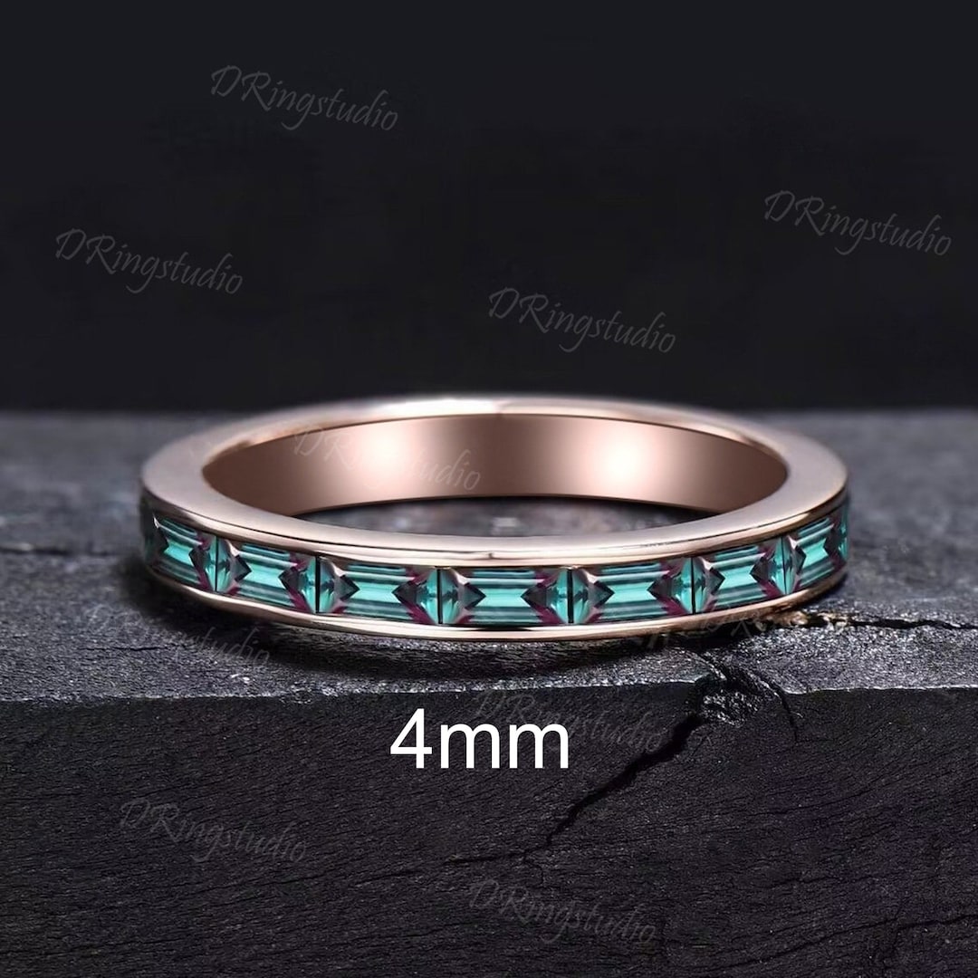 4mm/5mm/6mm Mens Baguette Alexandrite Wedding Band 14K Rose/black Gold ...