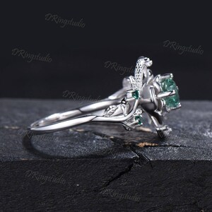 Gold Snake Engagement Ring Rose Flower Round Green Sapphire Wedding ...