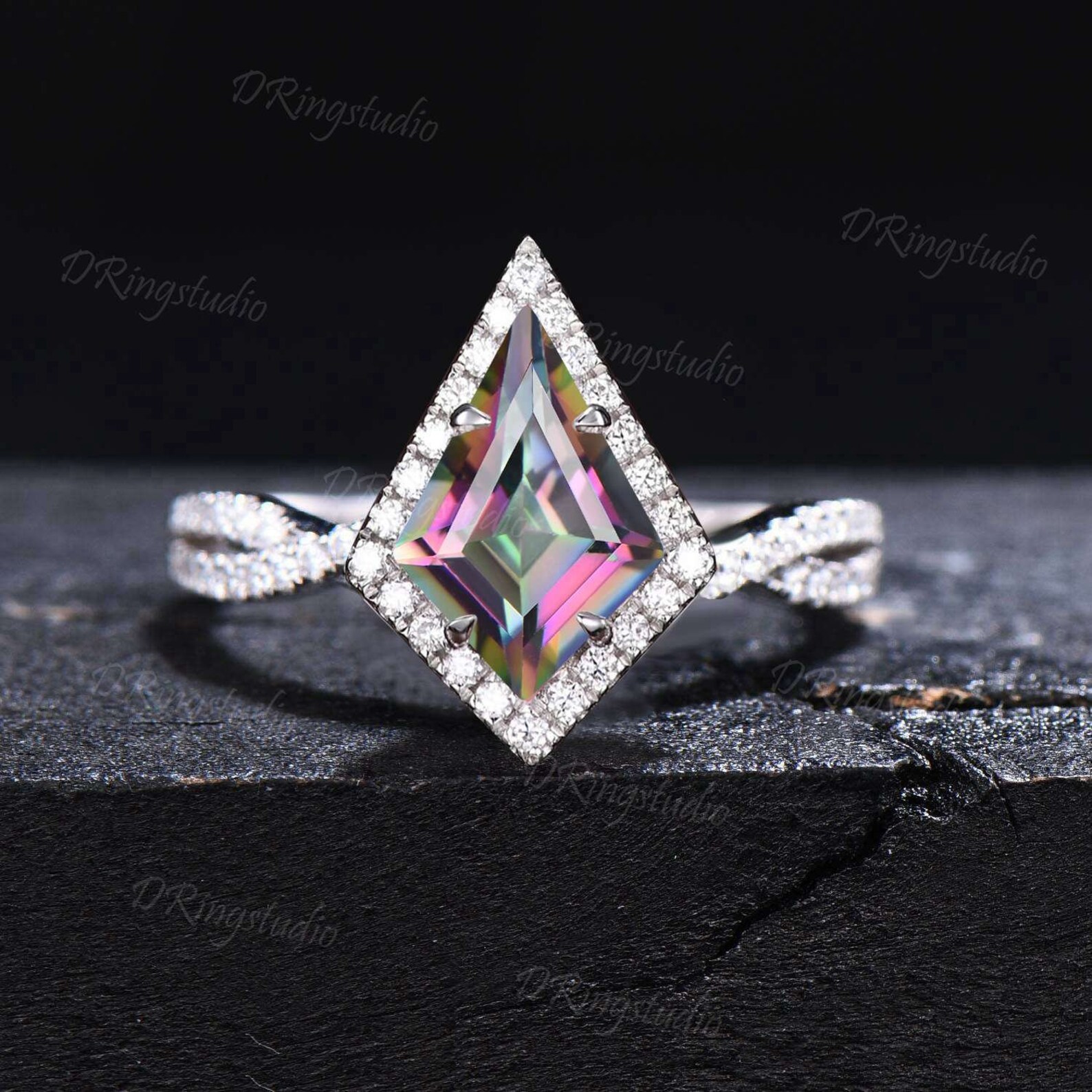 Unique Kite Cut Magical Mystic Topaz Engagement Ring Silver Eternity ...